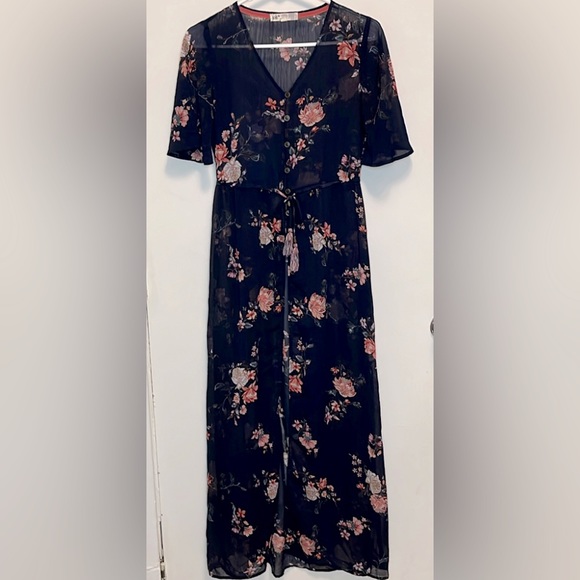 Jolt | Swim | Jolt Navy Blue Floral Maxi Sheer Coverup | Poshmark